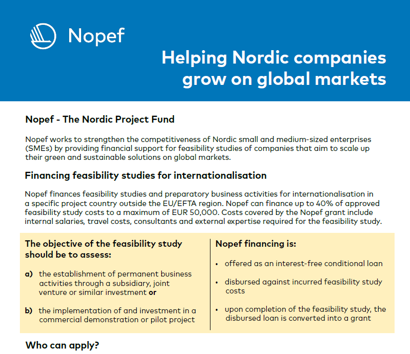 Nopef - Fact sheet | Nefco