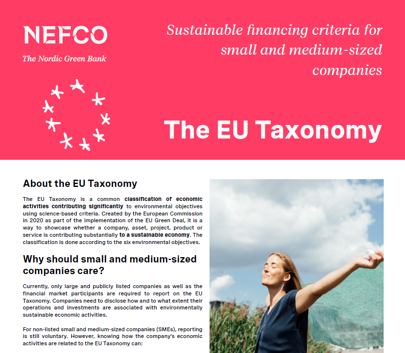 EU Taxonomy - Sustainable financing criteria for SMEs | Nefco