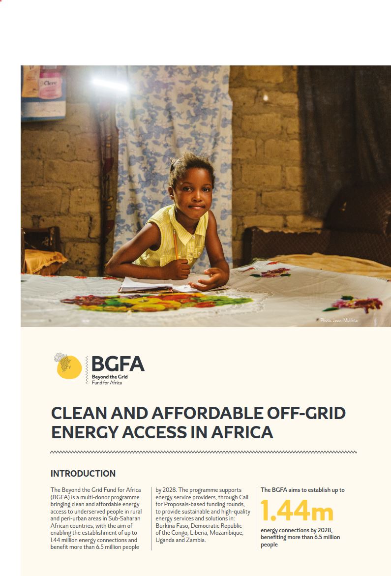 Beyond the Grid Fund for Africa (BGFA) - Brochure | Nefco