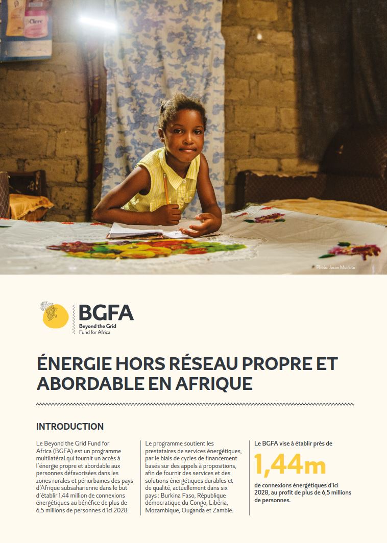 Beyond the Grid Fund for Africa (BGFA) - Brochure - French version | Nefco